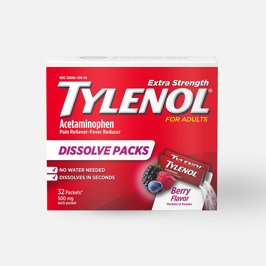 Tylenol Pain and Fever Powder Packs for Adults, Berry Flavor, 32 ct.
