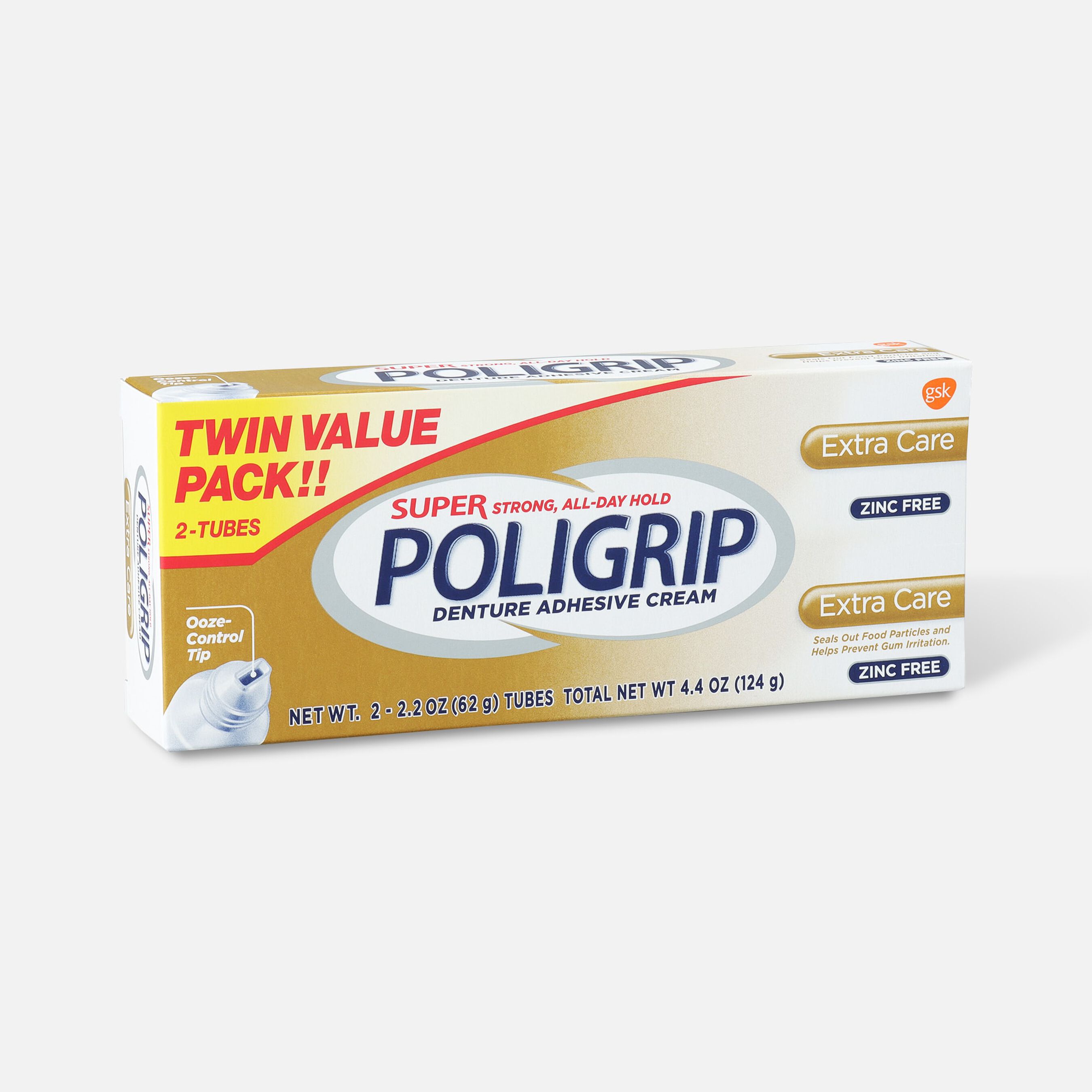 Super Poligrip Extra Care Zinc Free Denture Adhesive Cream - Twin Pack