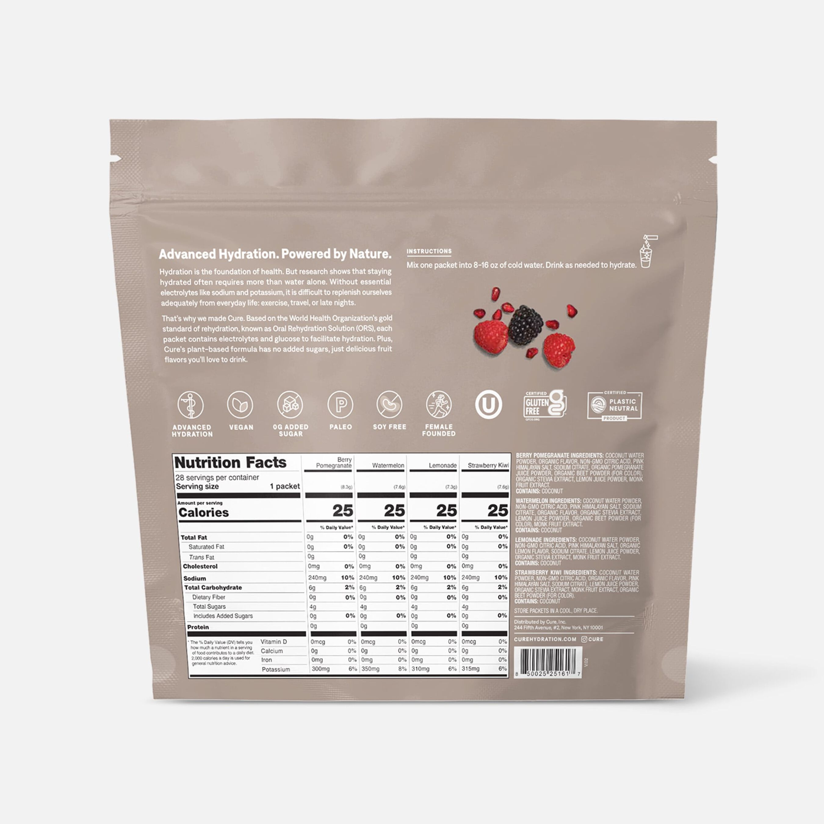 FSA Eligible Cure Hydrating Electrolyte Drink Mix Pouches, Original ...