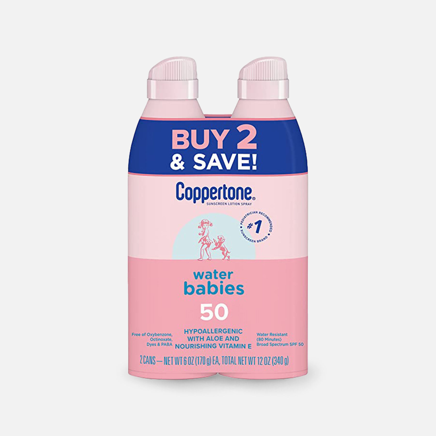 Coppertone Water Babies Sunscreen Spray SPF 50, 12 oz. - Twin Pack