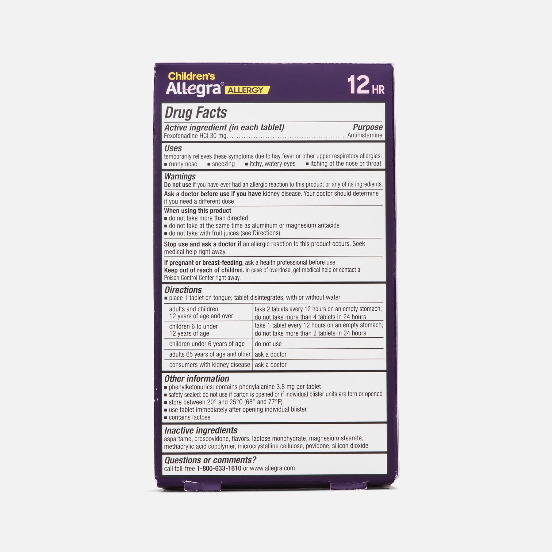 FSA Eligible Children's Allegra Allergy 12 Hour Non-Drowsy Dissolve ...