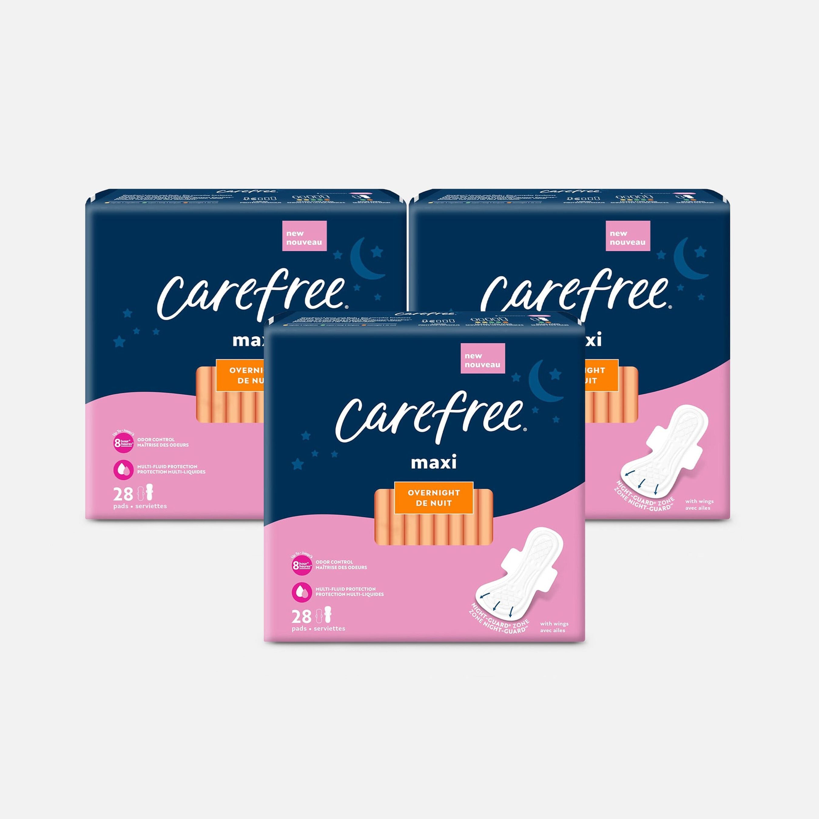 FSA Eligible Carefree Maxi Overnight Pads with Wings, 28 ct. (3-Pack ...