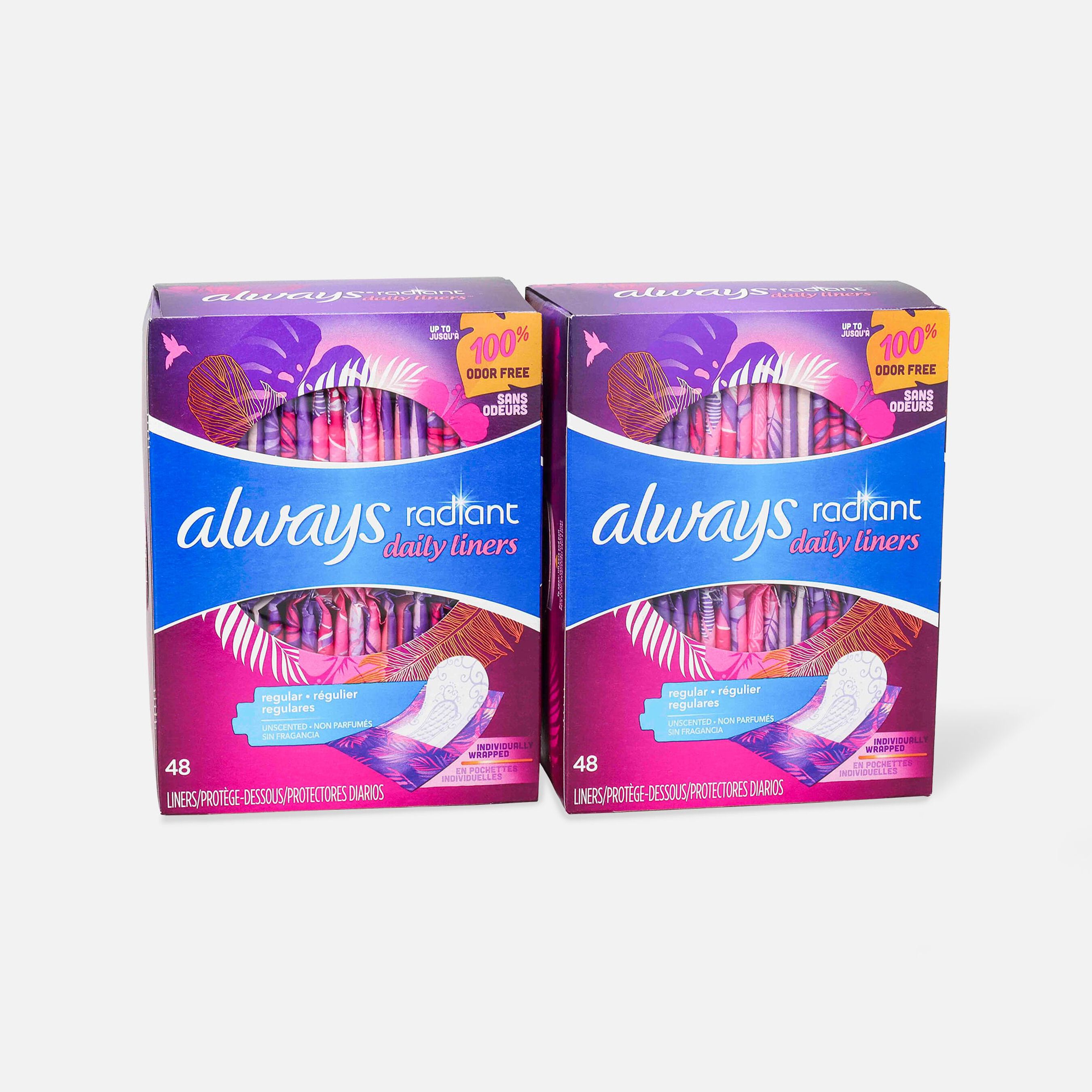 Always Radiant Daily Liners Regular Absorbency Unscented, 96 Count