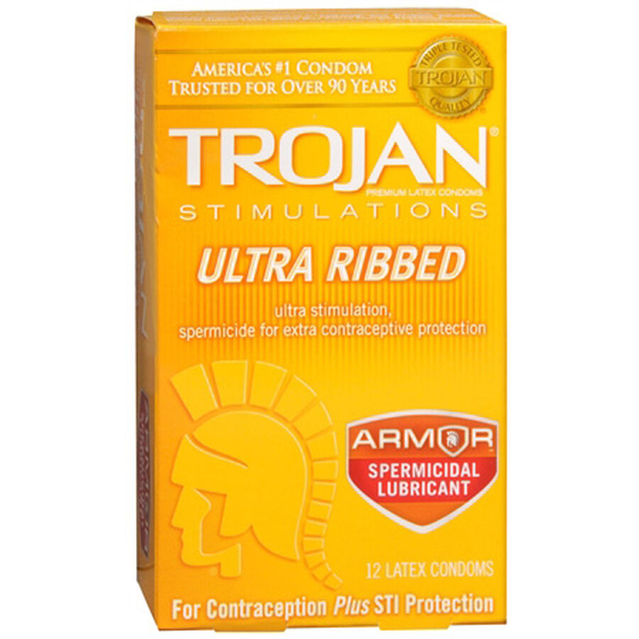 Trojans Condoms, Ribbed, Lubricated, Latex